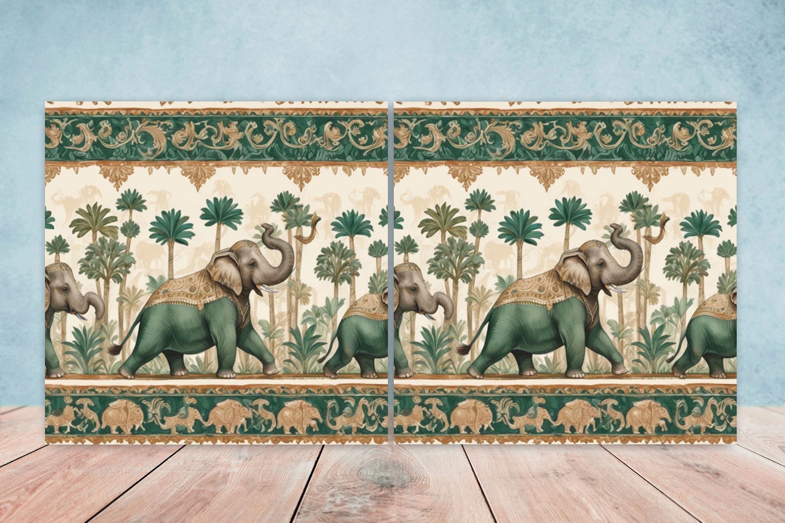 Indian Elephant Ceramic Wall Tiles: Mughal Art Home Decor, Set of 2 - Etsy