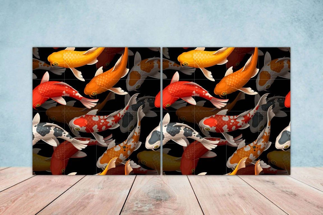 Koi Fish Ceramic Tile - Japanese Tiles -set of 2 Wall Decor Tiles ...