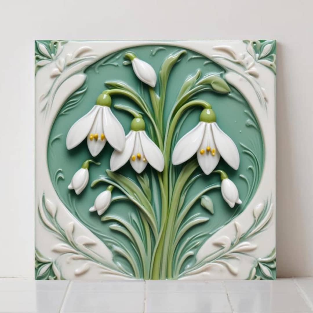 Snowdrop Tile Set: Art Nouveau Floral Ceramic Wall Decor - Etsy