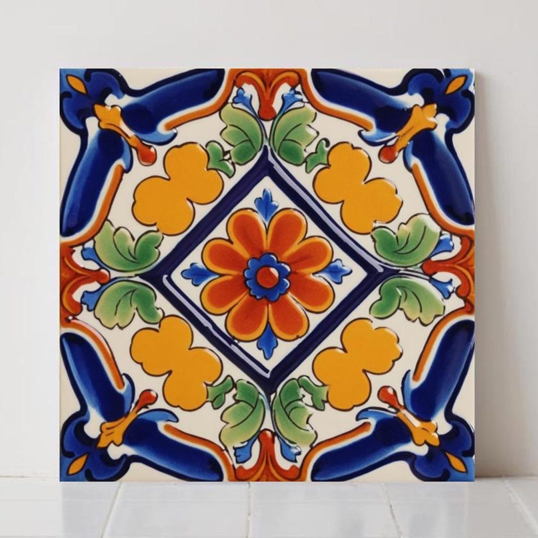 Spanish Ceramic Flower Tiles: Mediterranean Kitchen Backsplash (set of ...