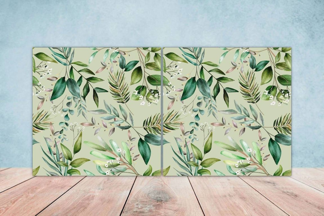 Leaf Tiles Design - Set of 2 Leaves Wall Botanical Art Decor Tiles ...