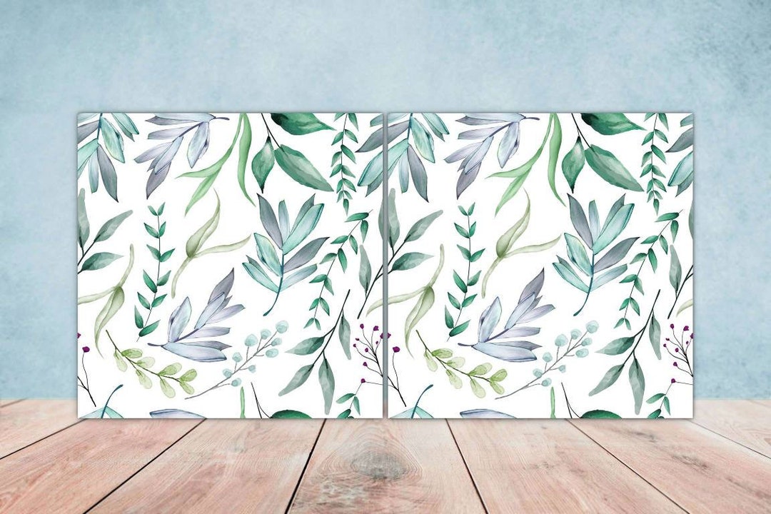 Tropical Leaf Tiles Design Set of 2 Botanical Wall Decor Leaves Art ...