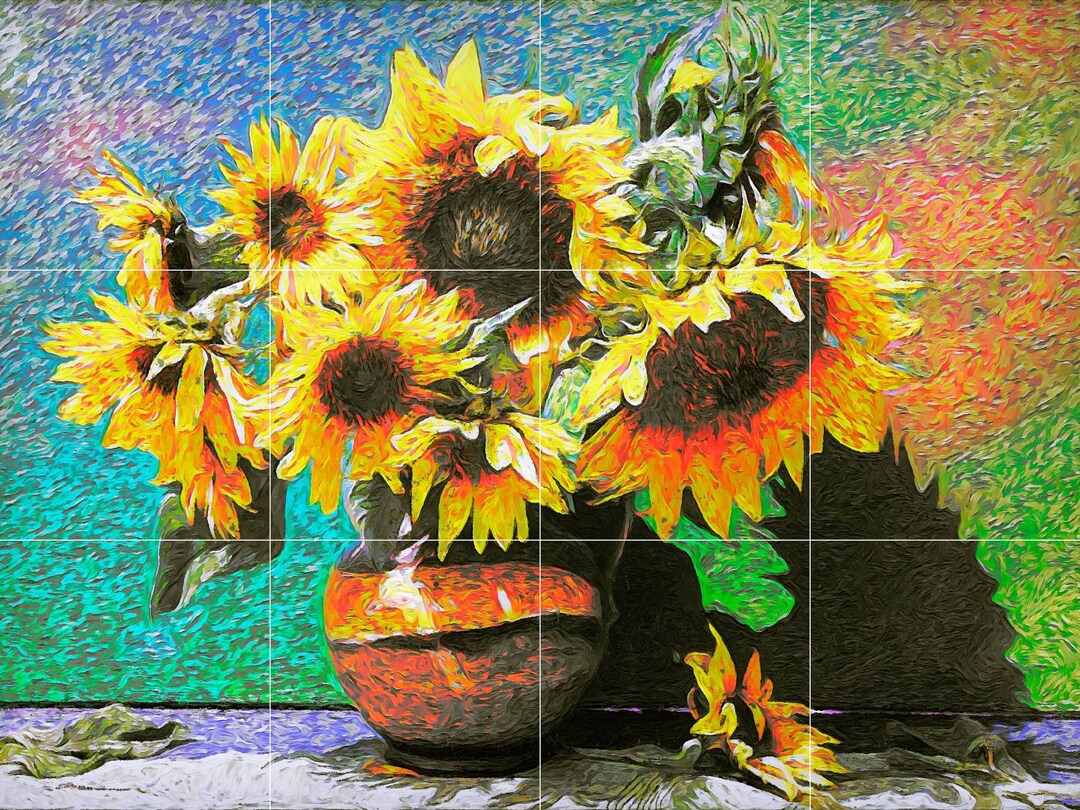 Tile Mural/mosaic Ceramic Panel of a Sunflower - Flowers in a Vase Art ...
