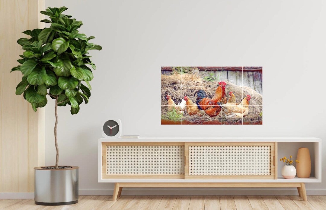 Tile Mural/mosaic Ceramic Panel of a Rooster and Hen - Countryside ...