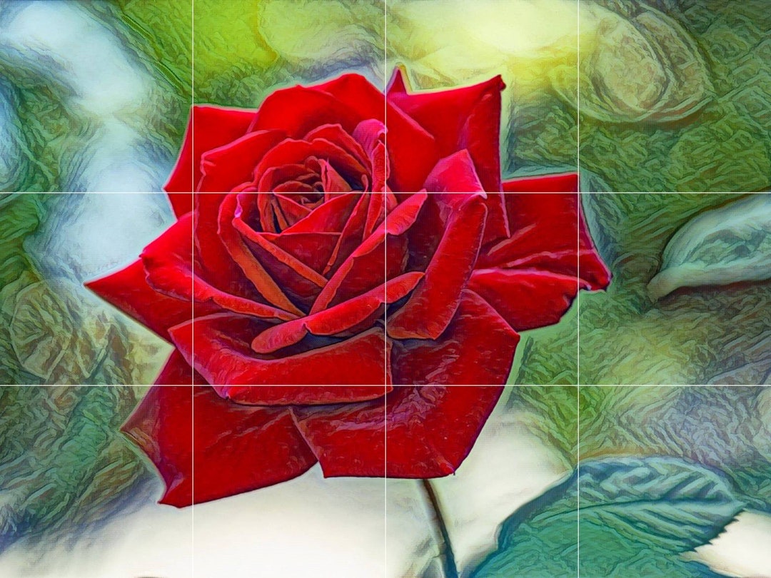 Tile Mural/mosaic Ceramic of a Red Rose Flower Garden Mural Flower Wall ...