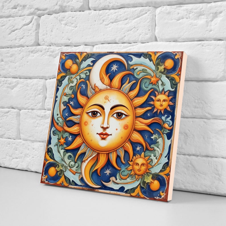 Sicilian Ceramic Tiles - Sun & Moon Italian Wall Art Decor - Set of 3 ...