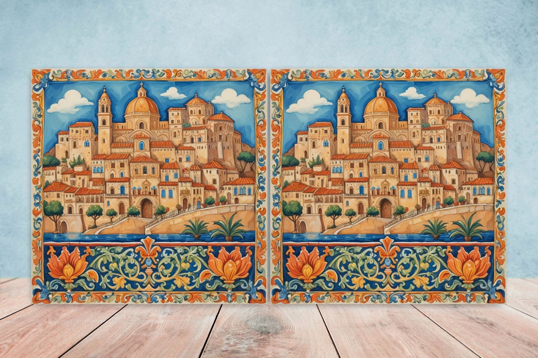 Sicilian Ceramic Tiles: Mediterranean Kitchen & Bath Decor - Set of 2 ...