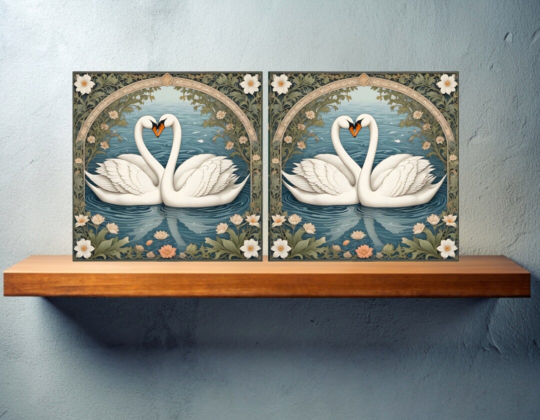 Art Nouveau Swans Ceramic Tiles: Kitchen & Bath Decor - Set of 2 - Etsy