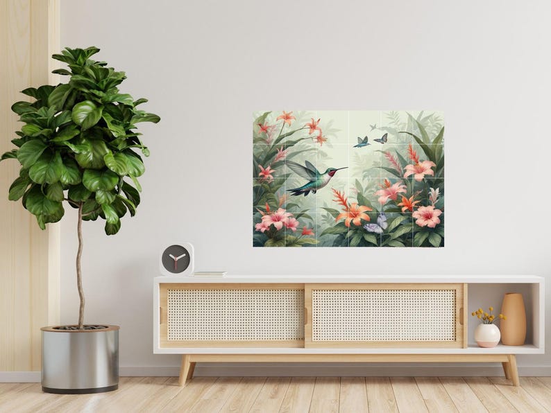 Hummingbird Hibiscus Bird Tile Mural – Tropical Kitchen Backsplash ...