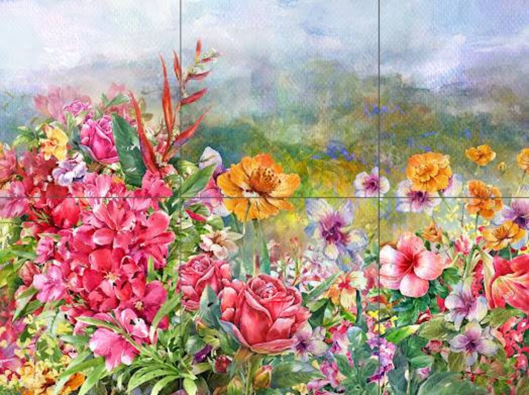 Tile Mural/mosaic Ceramic of Flowers Watercolour Painting Flowers Print ...