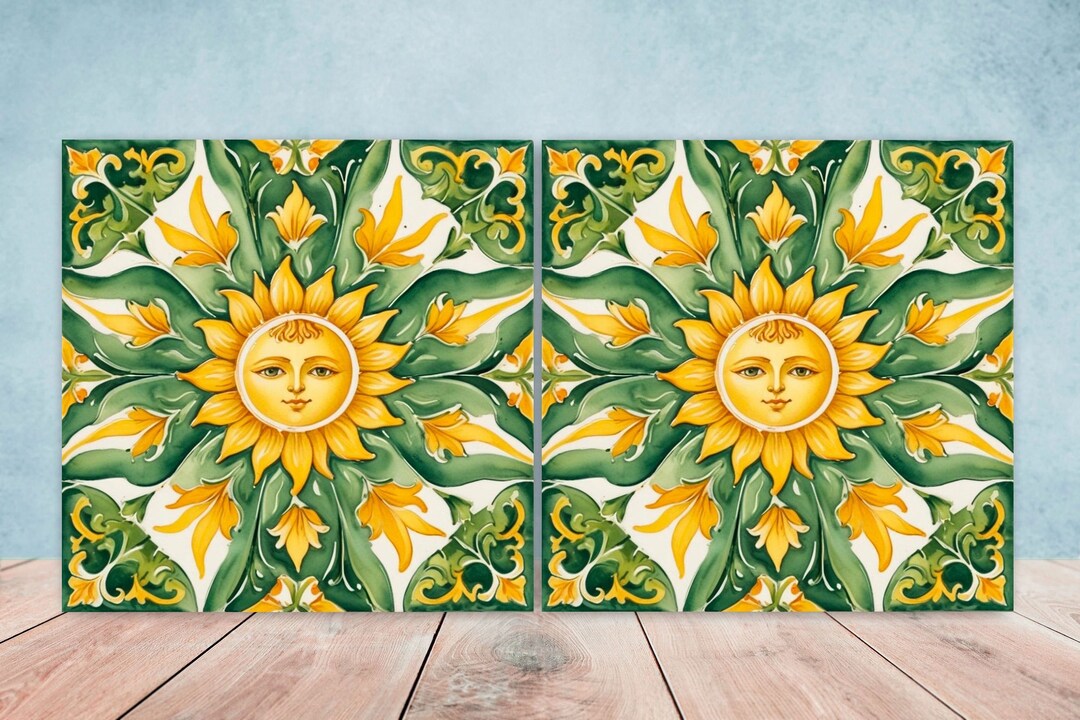 Italian Majolica Sun Tiles - Set of 2 Italian Wall Decor Tiles ...