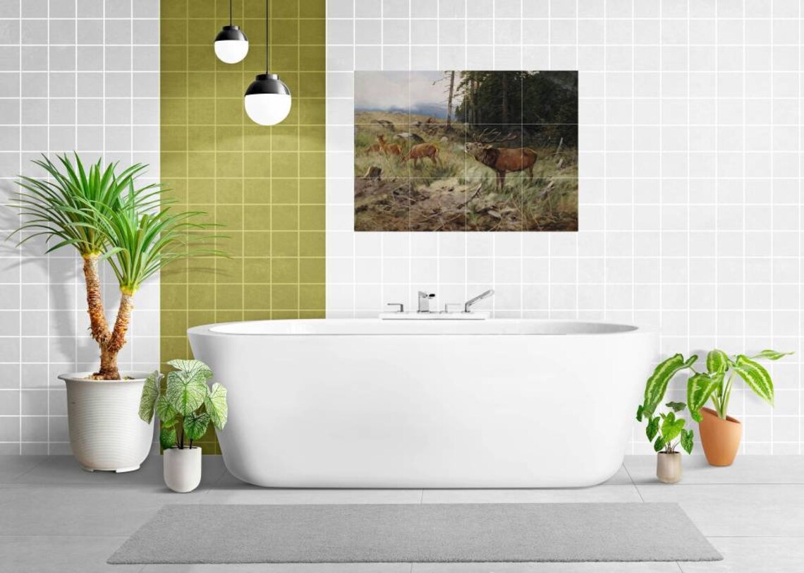 Roaring Stag Ceramic Tile Mural: Forest Wildlife Art by Christoffer ...