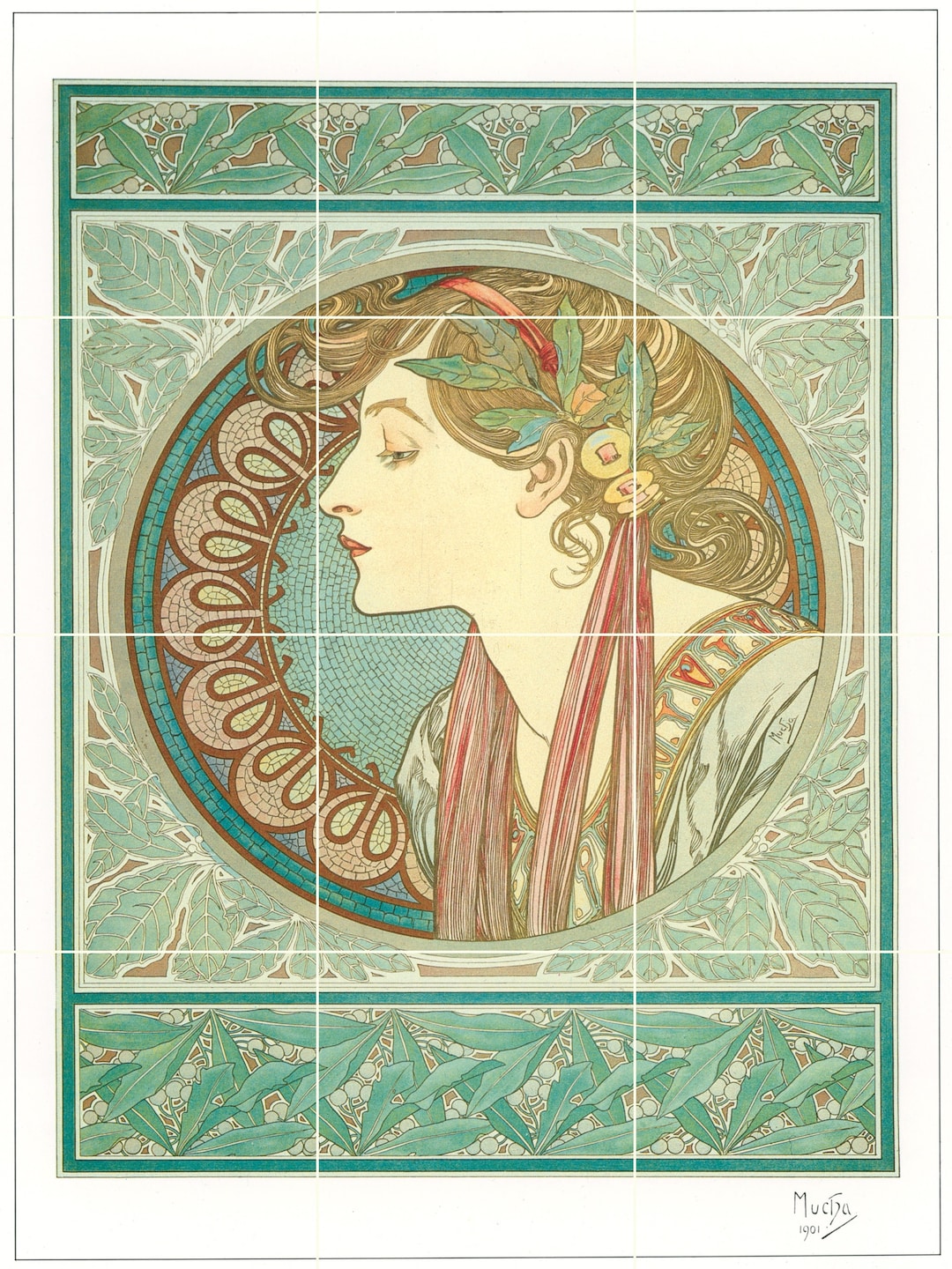 Tile Mural/mosaic Ceramic Panel of Alphonse Mucha Laurier - Alphonse ...