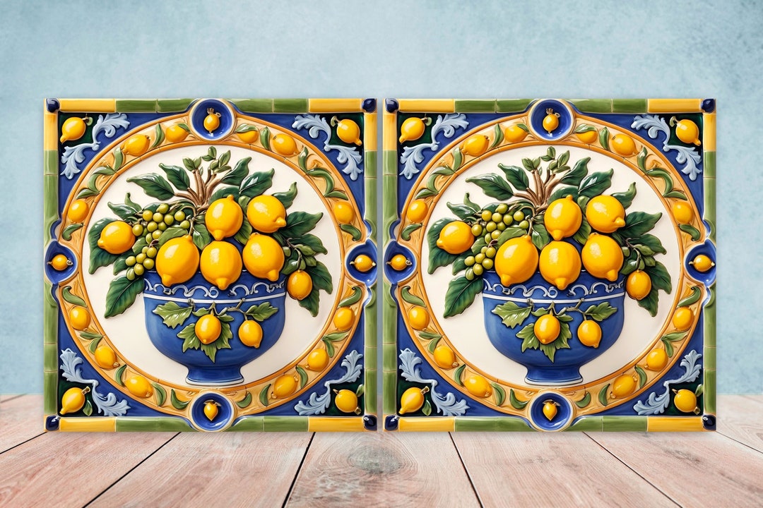 Italian Majolica Lemon Tiles - Set of 2 Italian Wall Decor Tiles ...