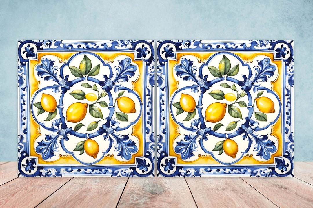 Italian Majolica Lemon Tiles - Set of 2 Italian Wall Decor Tiles ...