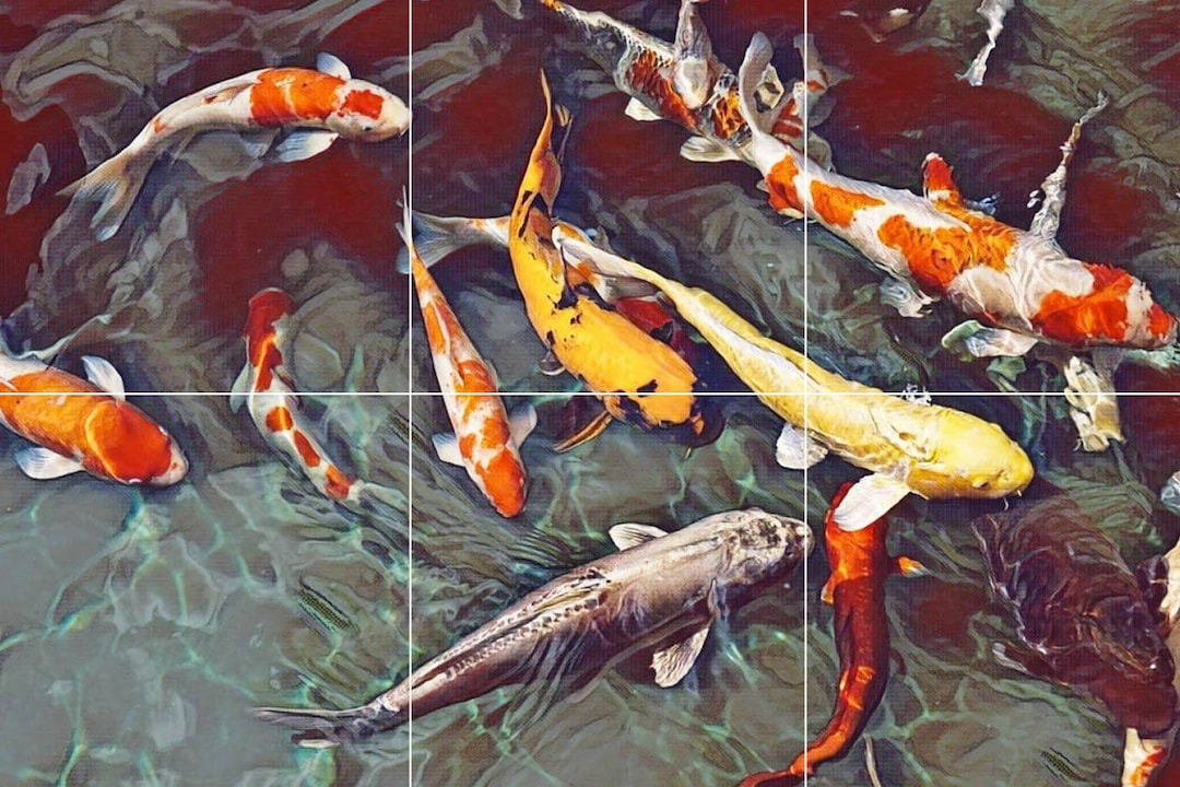 Tile Mural/mosaic Ceramic Panel of a Japanese Koi Fish Pond - Wall ...