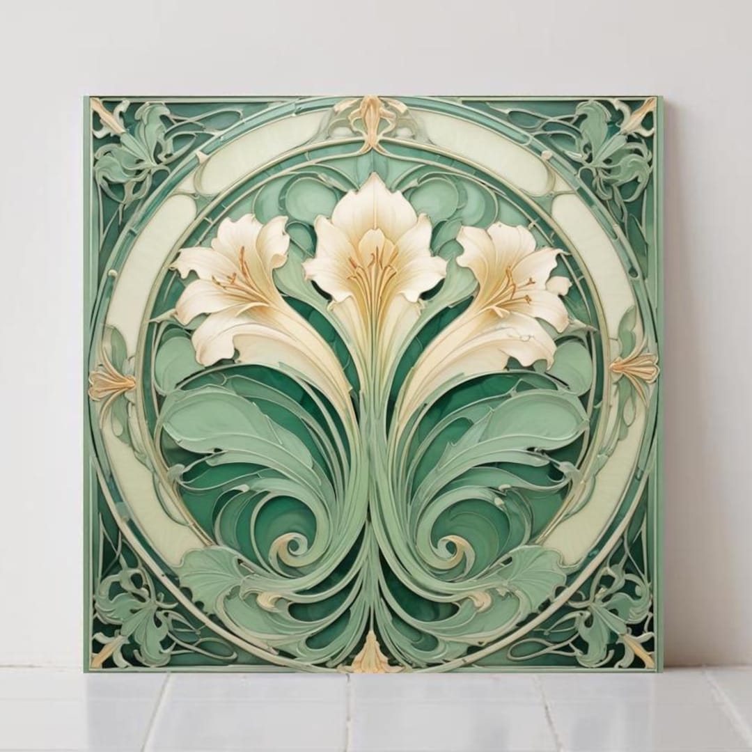 Art Nouveau Lily Flower Ceramic Tiles - Set of 2 - Etsy