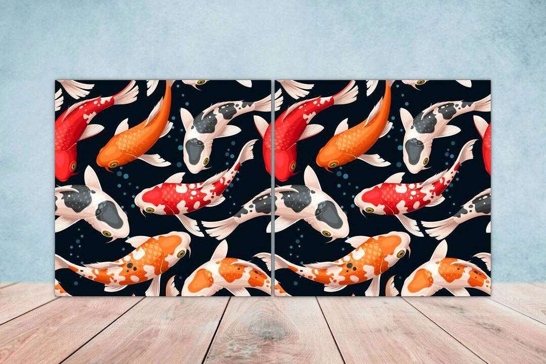 Koi Fish Ceramic Tile Japanese Tiles set of 2 Wall Decor - Etsy