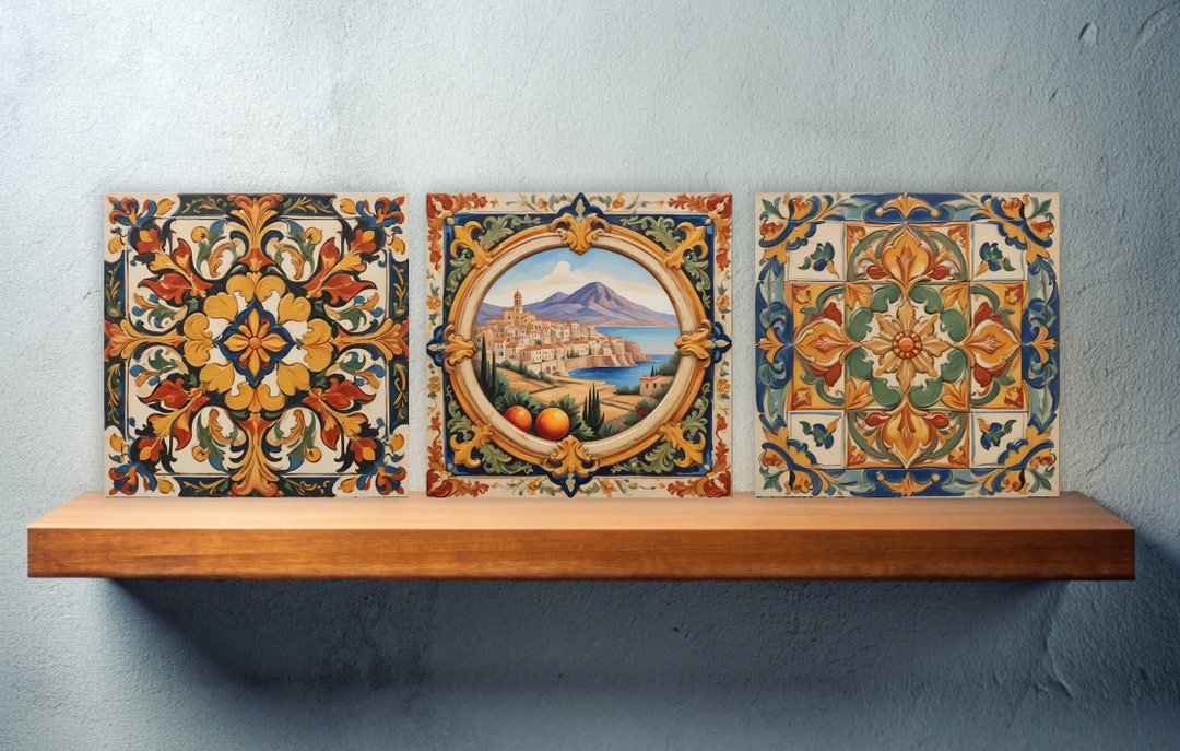 Sicilian Ceramic Tiles - Set of 3 Sicilian Wall Decor Tiles - Kitchen ...