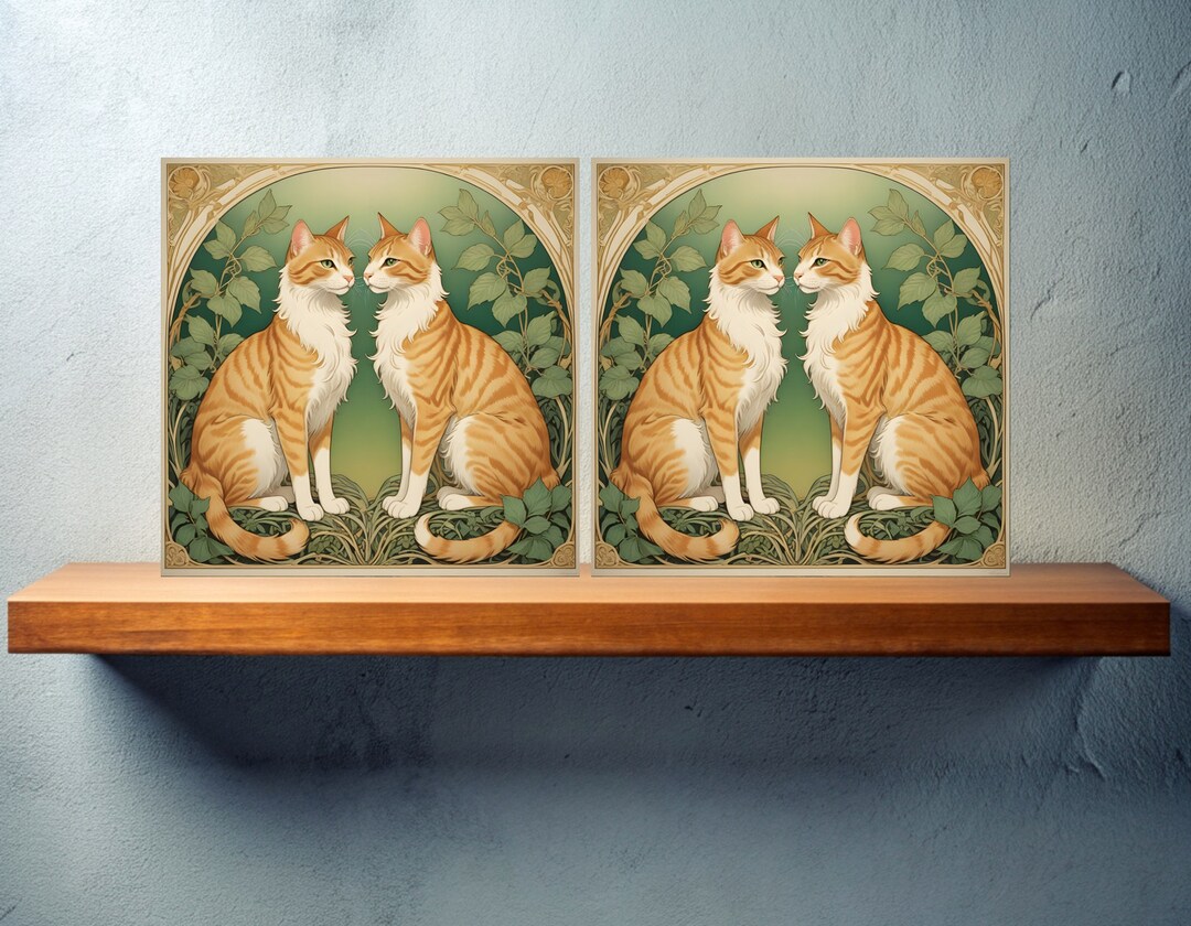 Art Nouveau Cats Ceramic Tiles: Walter Crane Style Wall Decor - Set of ...