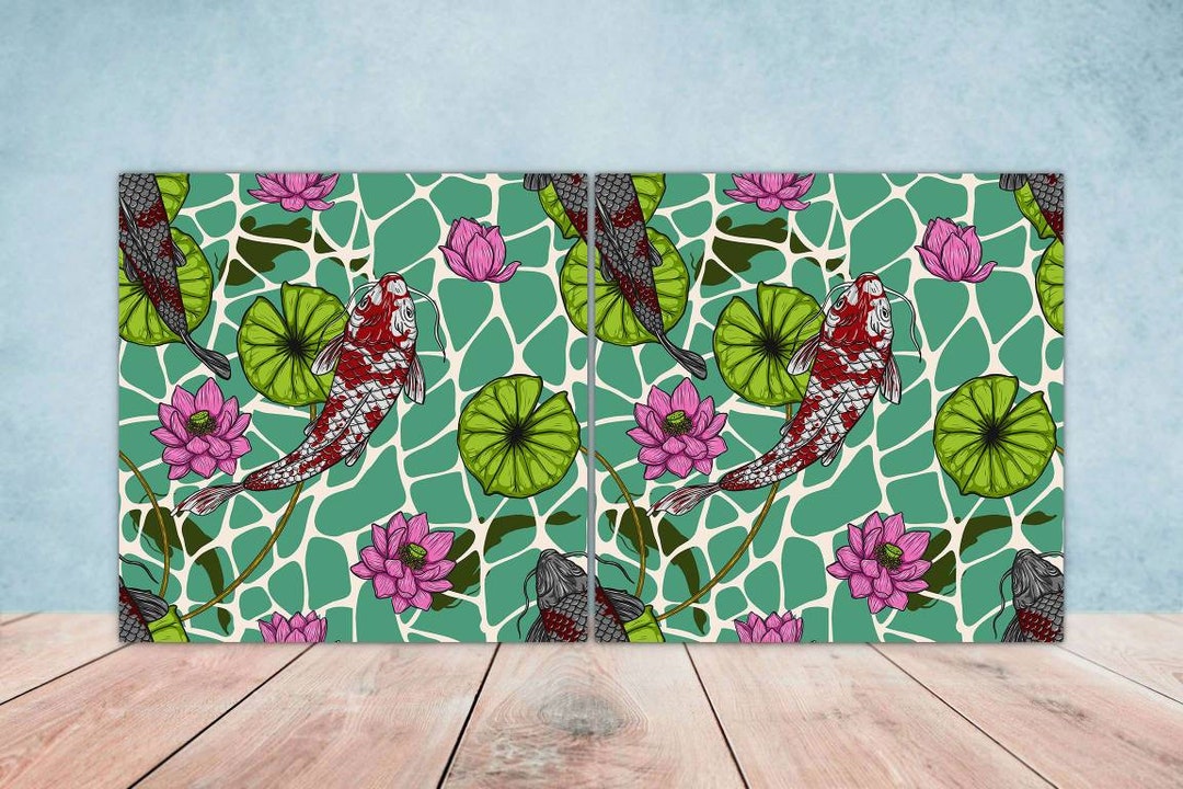 Koi Fish Ceramic Tile Japanese Tiles set of 2 Wall Decor - Etsy