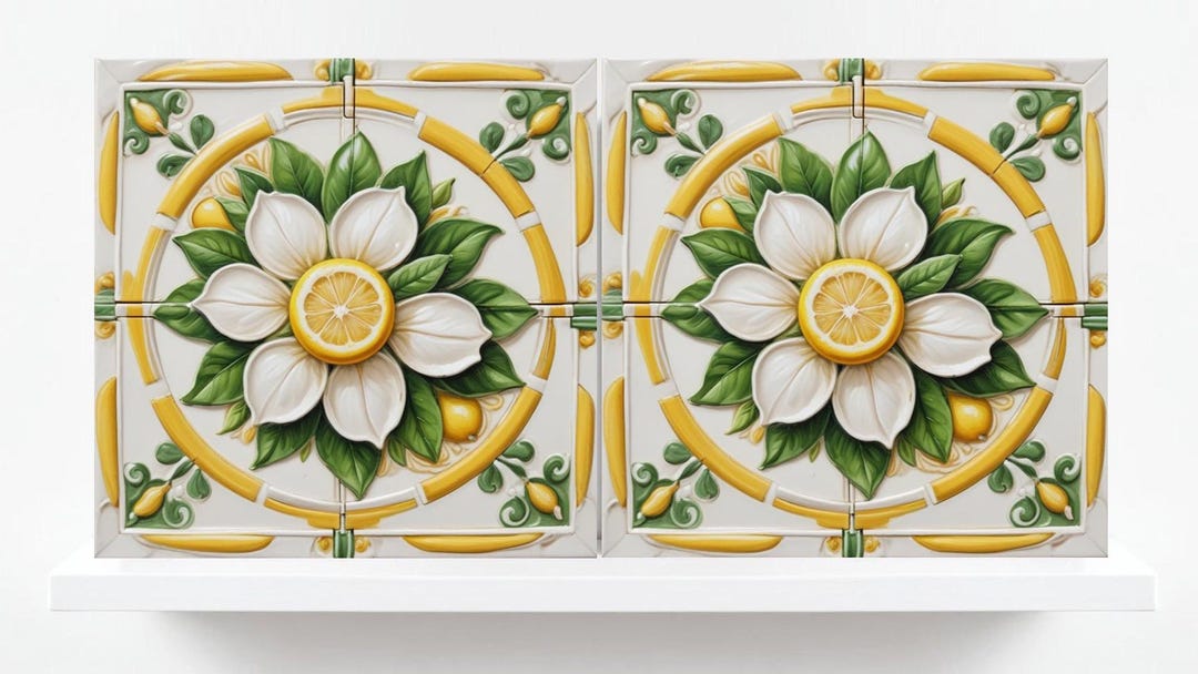 Italian Majolica Lemon Tiles - Set of 2 Mediterranean Wall Decor ...