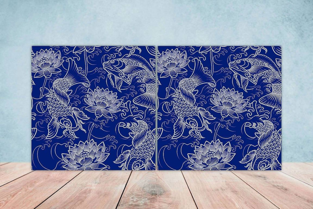 Koi Fish Ceramic Tile Japanese Tiles set of 2 Wall Decor Tiles kitchen ...