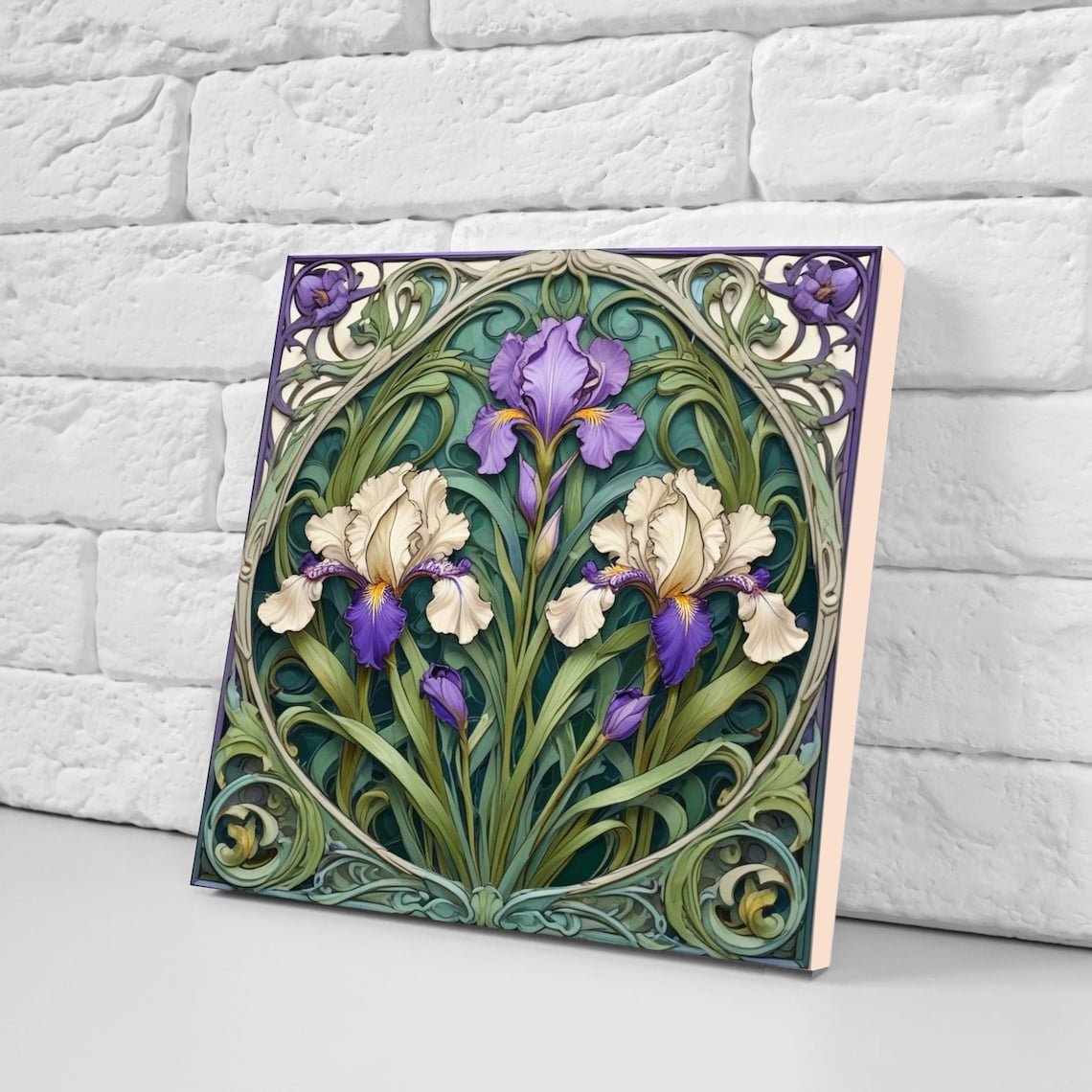 Art Nouveau Iris Ceramic Tile - Floral Kitchen Backsplash Botanical ...