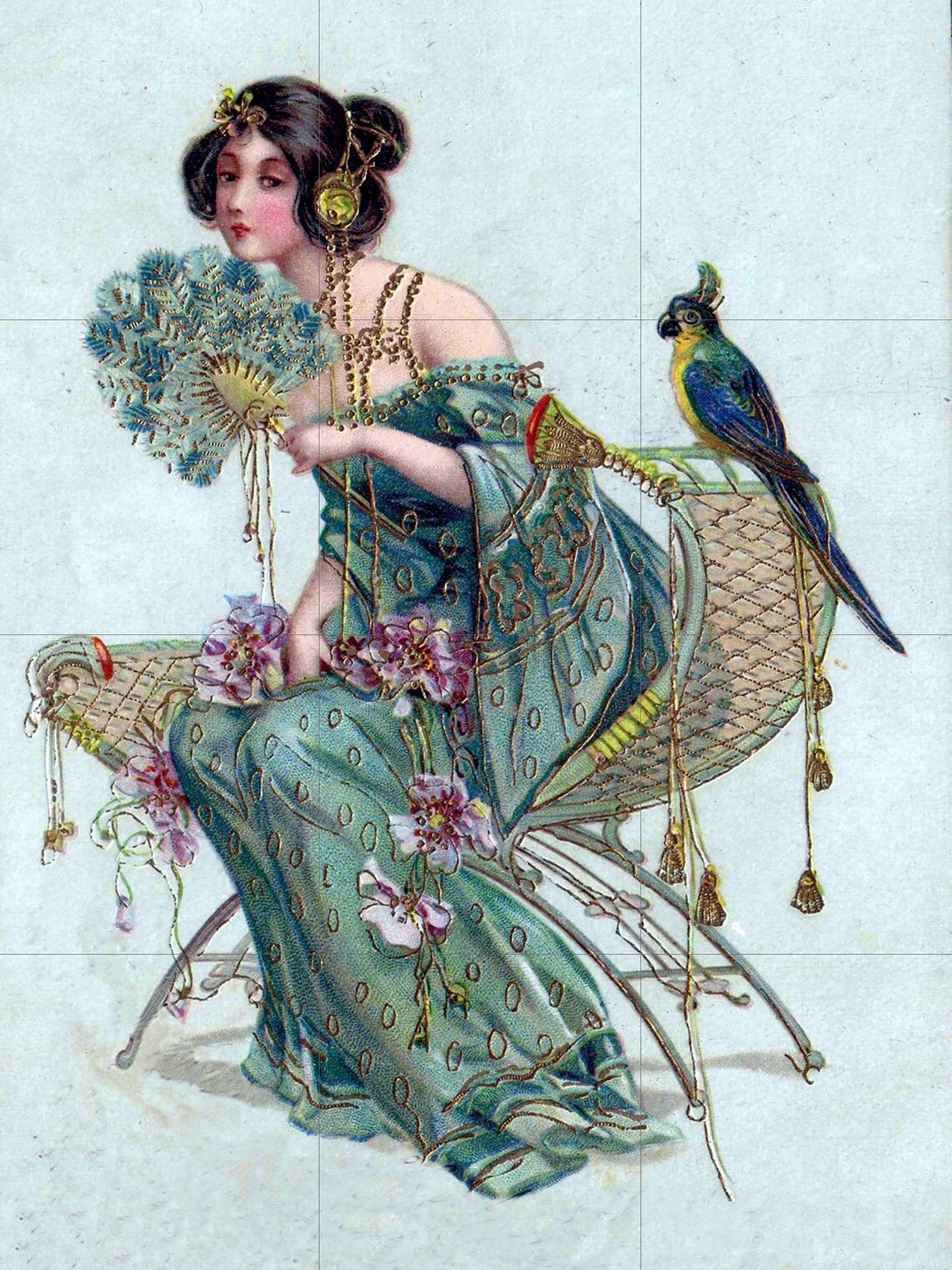 Art Nouveau Tile Mural: Alphonse Mucha Lady With Parrot - Etsy