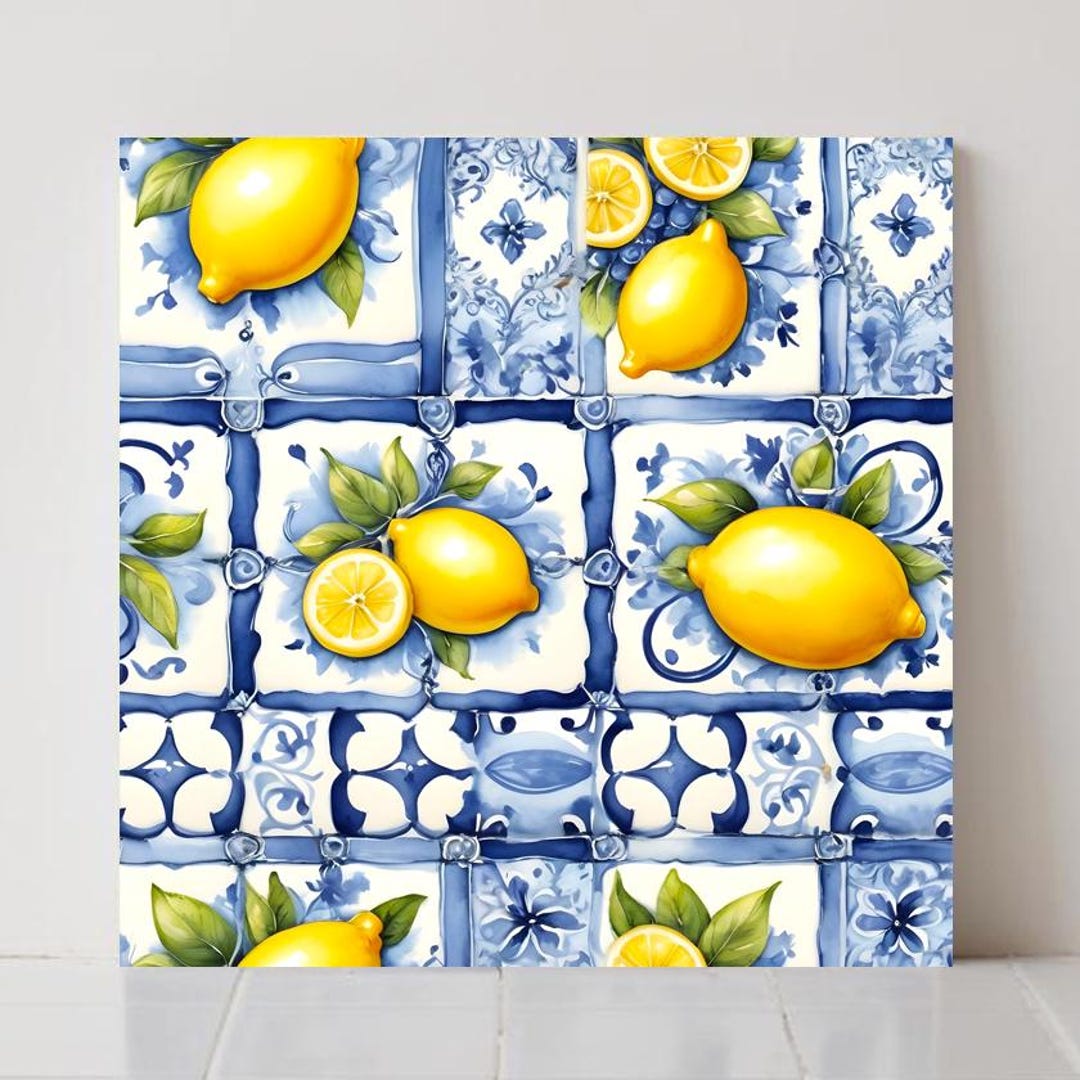 Lemon Majolica Tiles: Set of 2 Italian Ceramic Wall Decor - Etsy