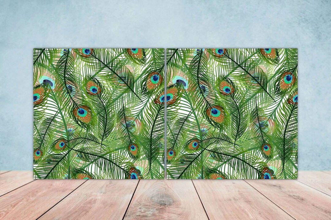 Peacock Ceramic Tiles Set of 2 Peacock Wall Decor Tiles Kitchen ...