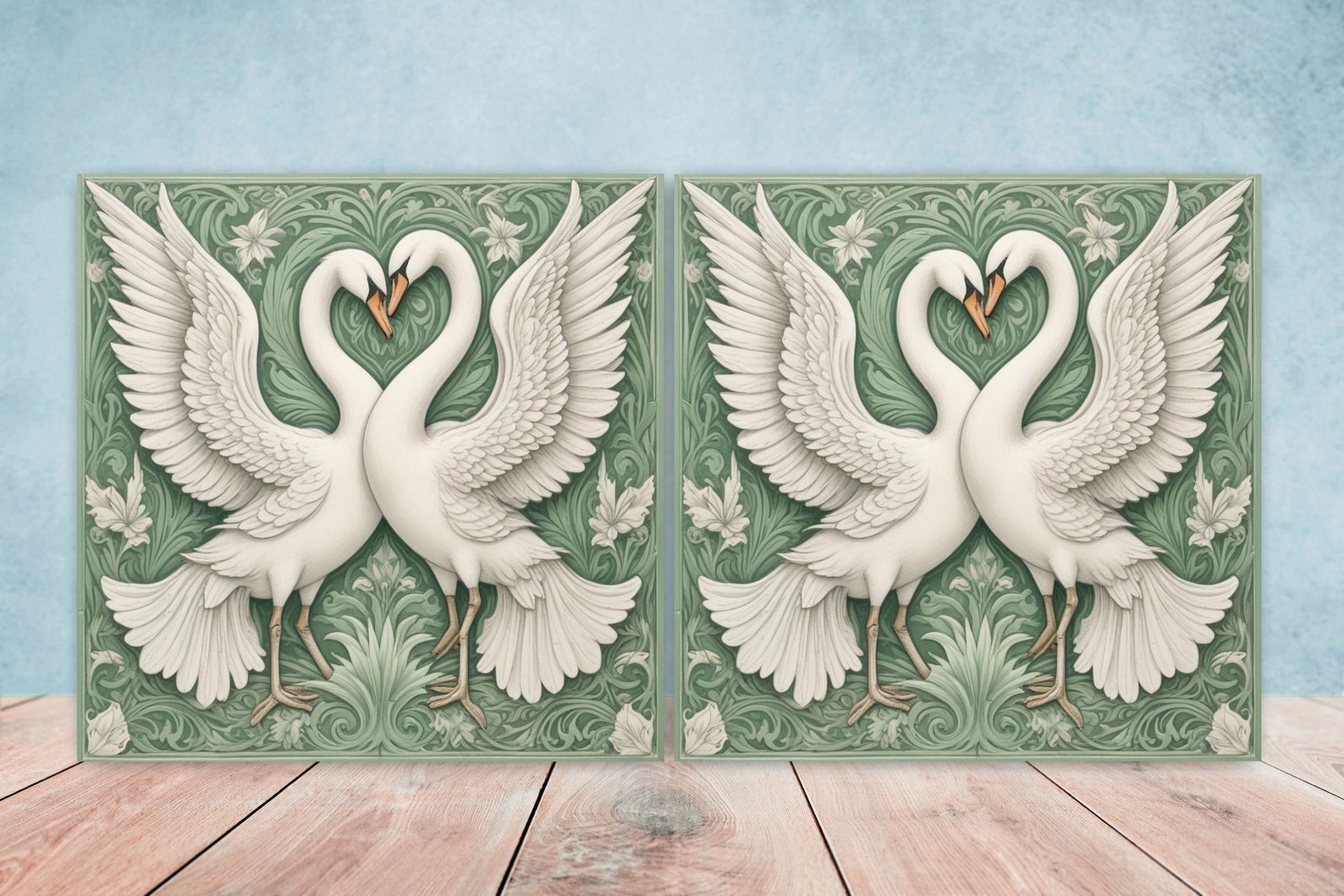 Art Nouveau Swan Ceramic Tiles: Bird Wall Decor, Kitchen Backsplash ...