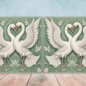 Art Nouveau Swan Ceramic Tiles: Bird Wall Decor, Kitchen Backsplash ...