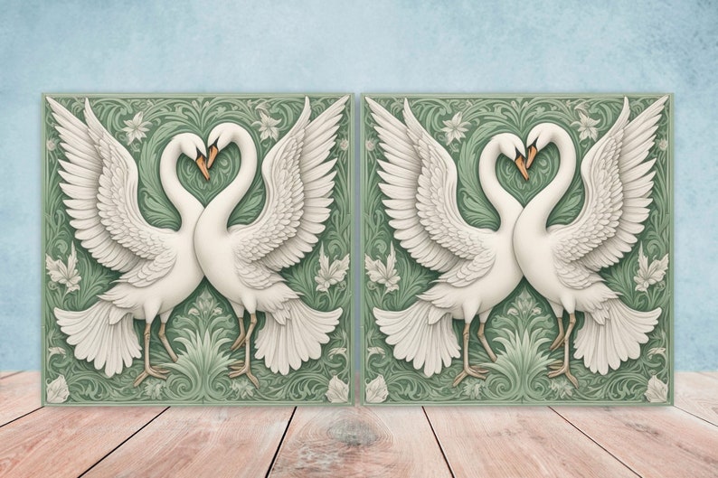Art Nouveau Swan Ceramic Tiles: Bird Wall Decor, Kitchen Backsplash ...