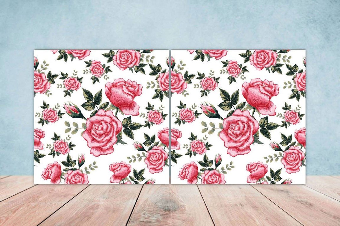 Floral Rose Ceramic Tiles: Kitchen Backsplash, Table Decor - Set of 2 ...