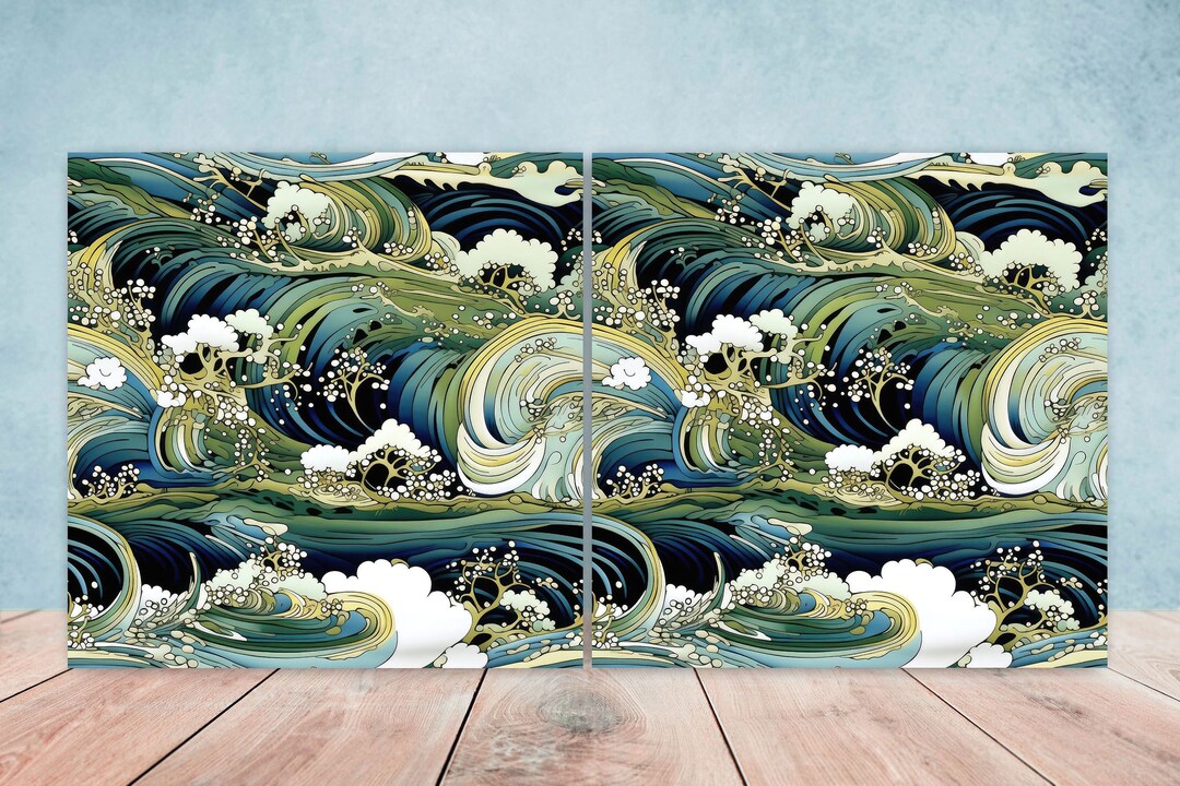Japanese Wave Ceramic Tiles: Coastal Kitchen Backsplash Decor - Set of ...
