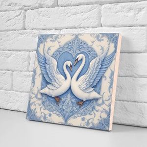 Art Nouveau Swan Ceramic Tiles Set of 2 Art Nouveau Bird Wall Decor ...
