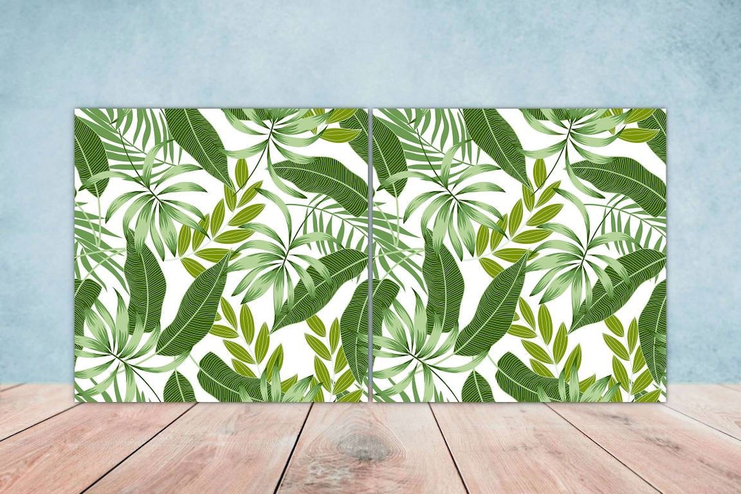 Tropical Leaf Tiles Design - Set of 2 Botanical Wall Decor Leaves Art ...