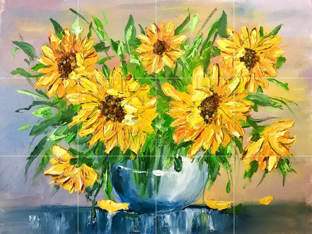 Tile Mural/mosaic Ceramic Panel of a Sunflower Flowers in a Vase Art ...
