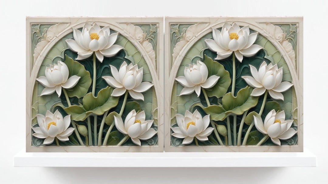 Art Nouveau Lotus Flower Ceramic Tiles - Set of 2 - Etsy