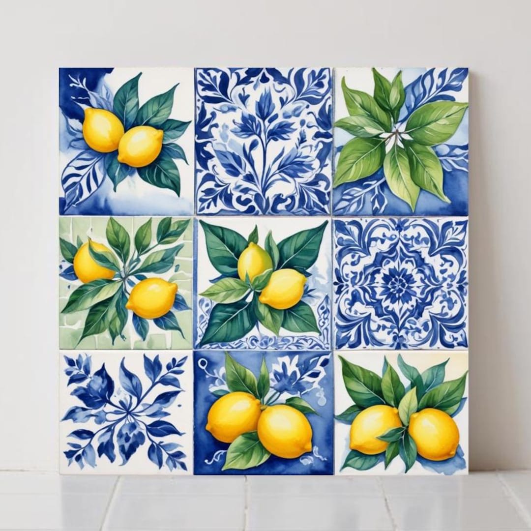 Italian Majolica Lemon Ceramic Tile: Mediterranean Kitchen Backsplash ...