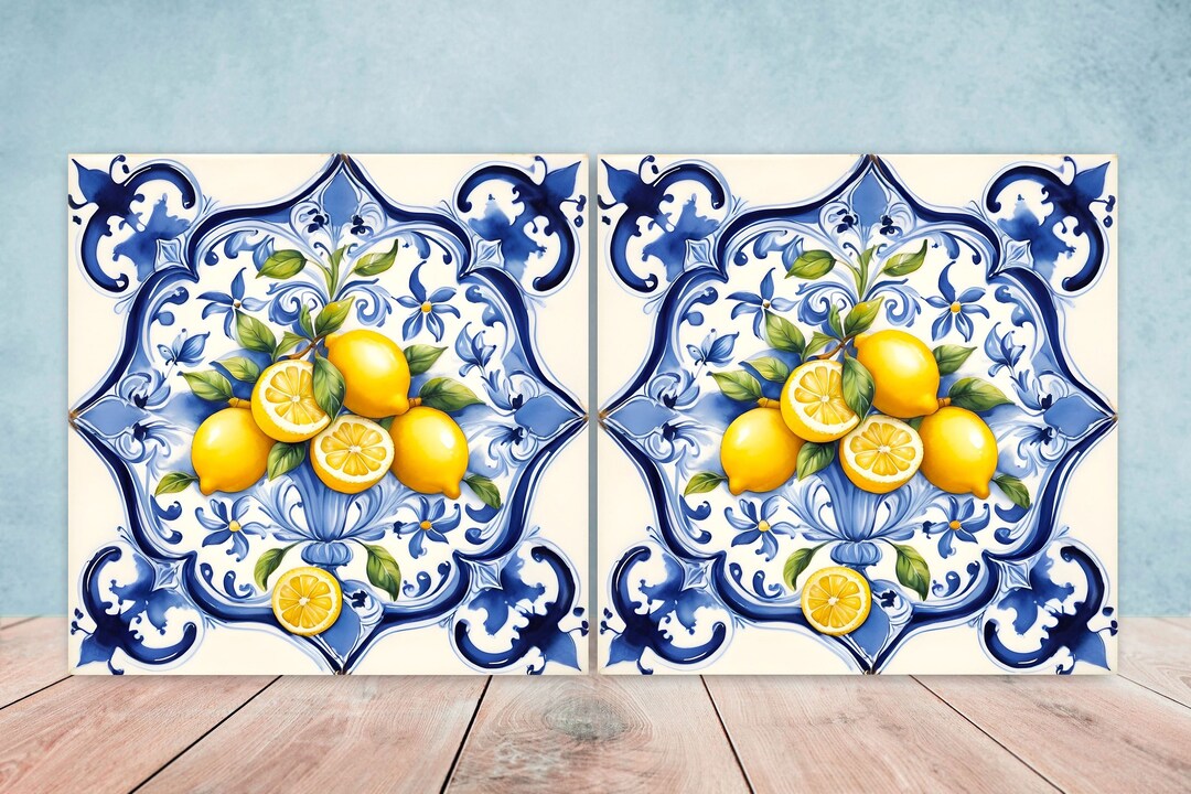 Italian Majolica Lemon Tiles - Set of 2 Italian Wall Decor Tiles ...
