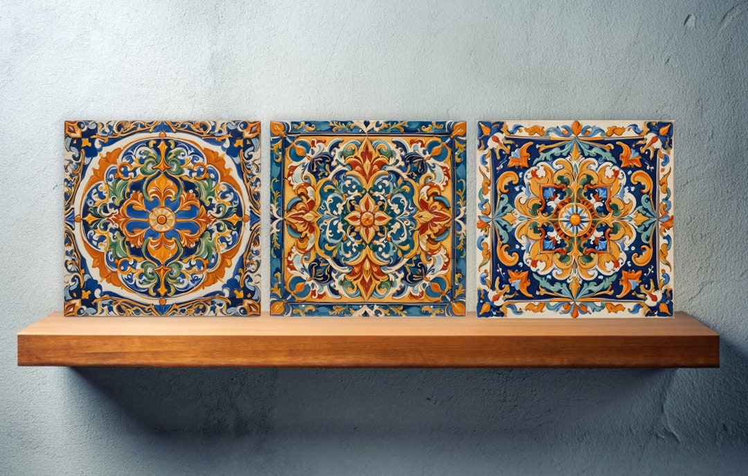 Sicilian Ceramic Tiles Set of 3 Sicilian Wall Decor Tiles Kitchen ...