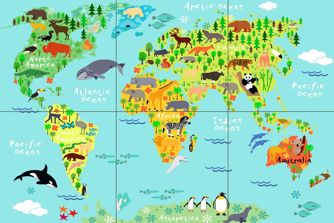 World Map Tile Mural: Nursery Decor, Educational Kids Wall Art - Etsy