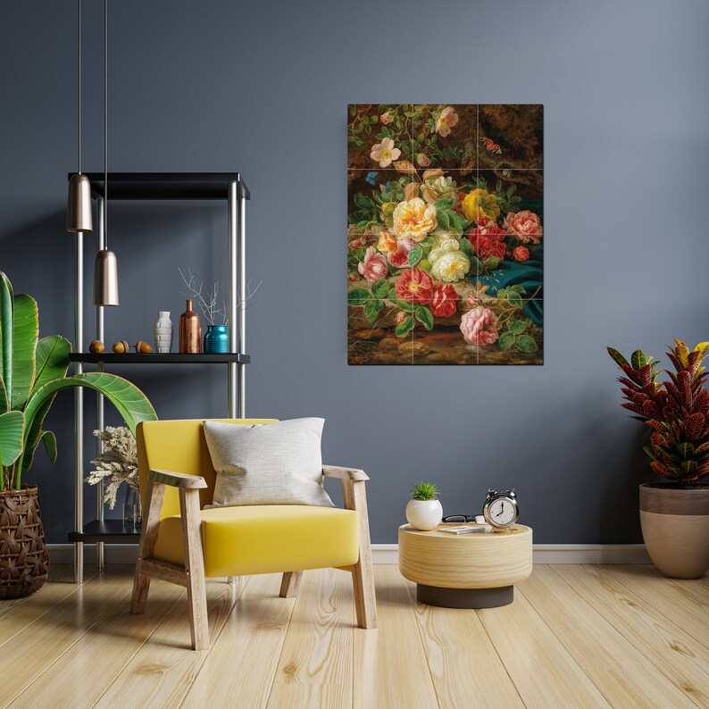 Josef Lauer Roses and Butterflies Tile Mural: Floral Ceramic Panel - Etsy