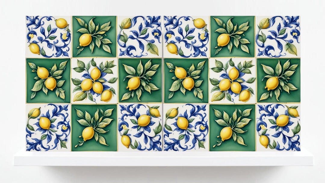 Italian Majolica Lemon Ceramic Tiles: Mediterranean Kitchen Decor - Set ...