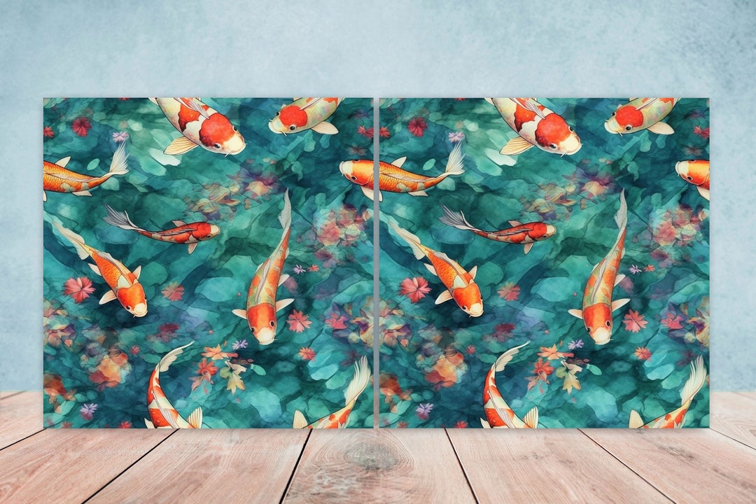 Koi Fish Ceramic Tiles: Japanese Kitchen Backsplash, Set of 2 - Etsy