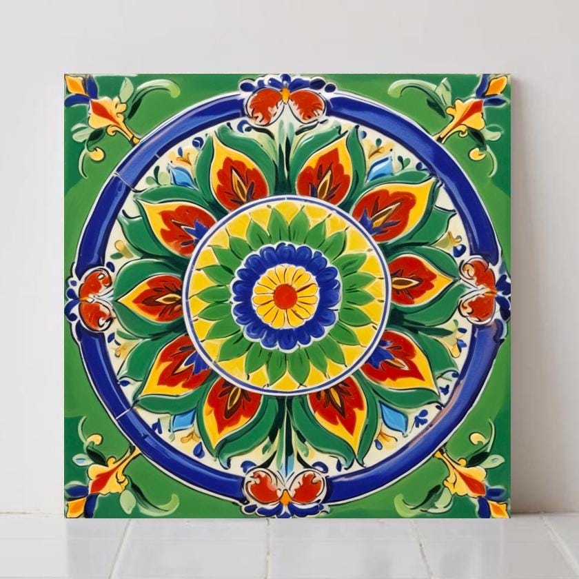 Set of 2 Mexican Ceramic Flower Tiles: Folk Art Wall Decor - Etsy