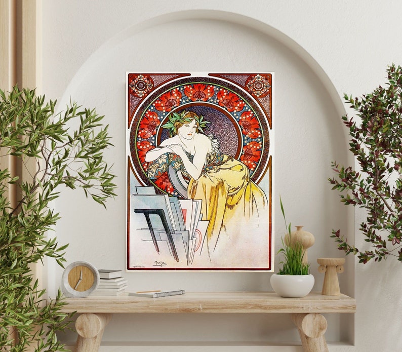 Alphonse Mucha Tile Mural: Art Nouveau Woman With Poppies Ceramic Panel ...