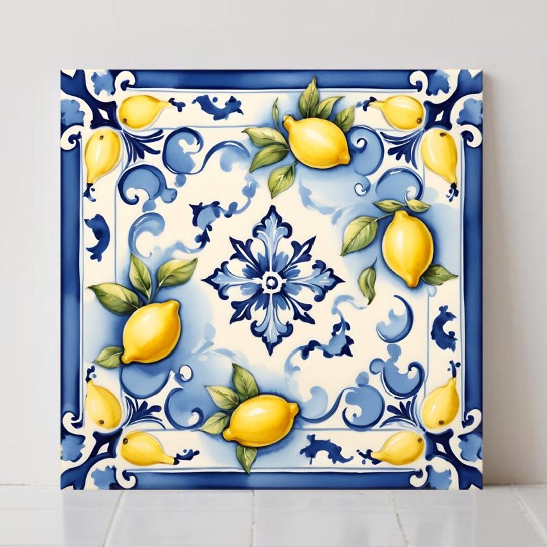 Italian Majolica Lemon Tiles: Set of 2 Ceramic Wall Decor - Etsy